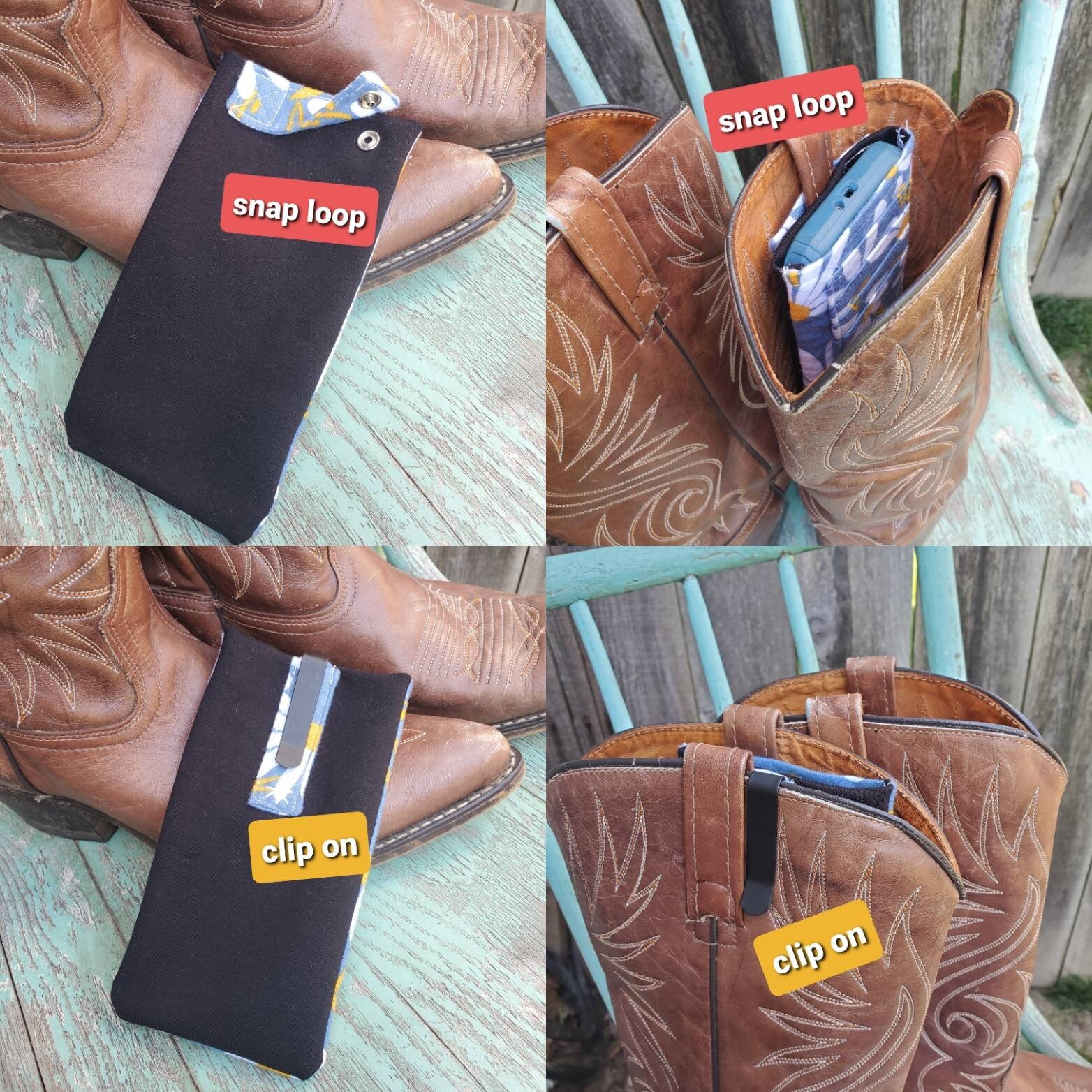 Boot Phone/Wallet with Cover Flap clips à lintérieur de | Etsy