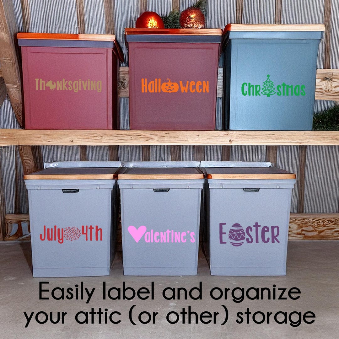 Holiday Storage Bin Labels, Weatherproof Vinyl Decals, Custom Size, Set ...
