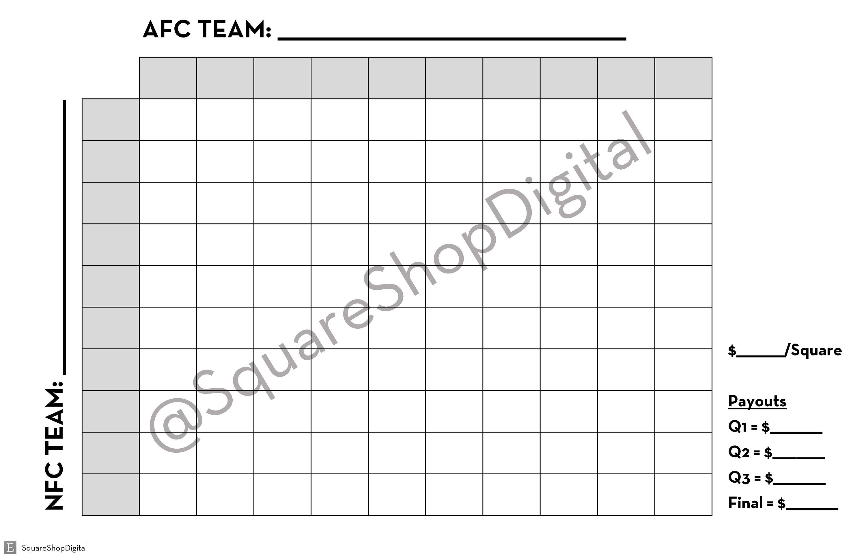 Printable Super Bowl Squares Game With Payouts - Instant Download - Etsy