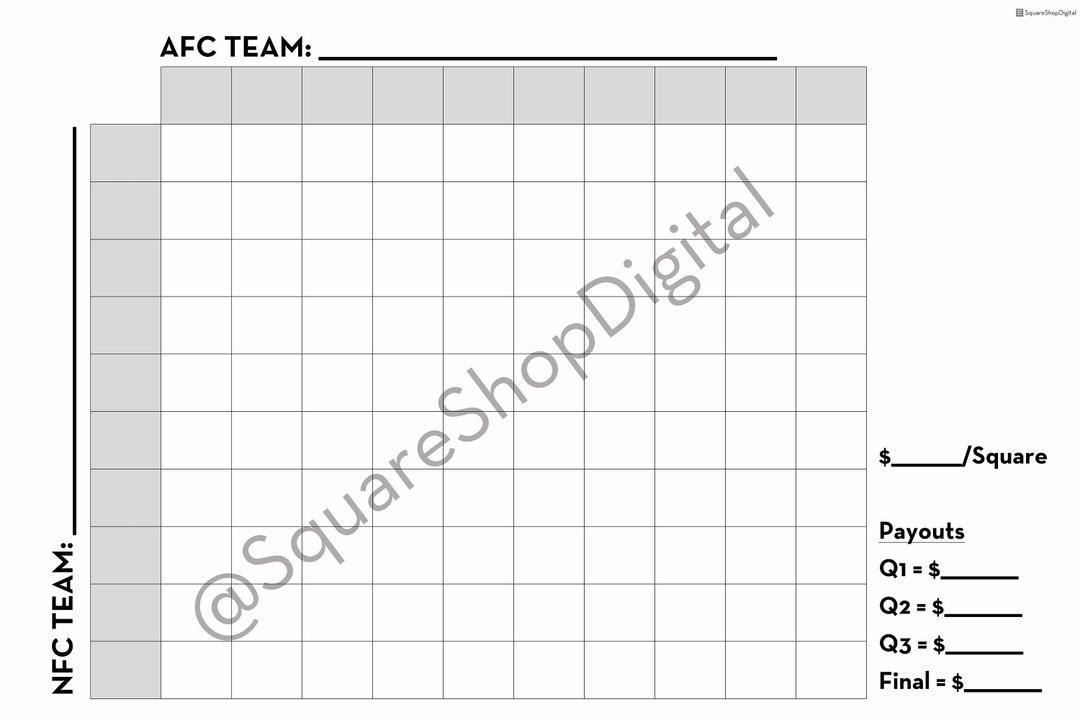 Printable Super Bowl Squares Game With Payouts Instant Download Etsy
