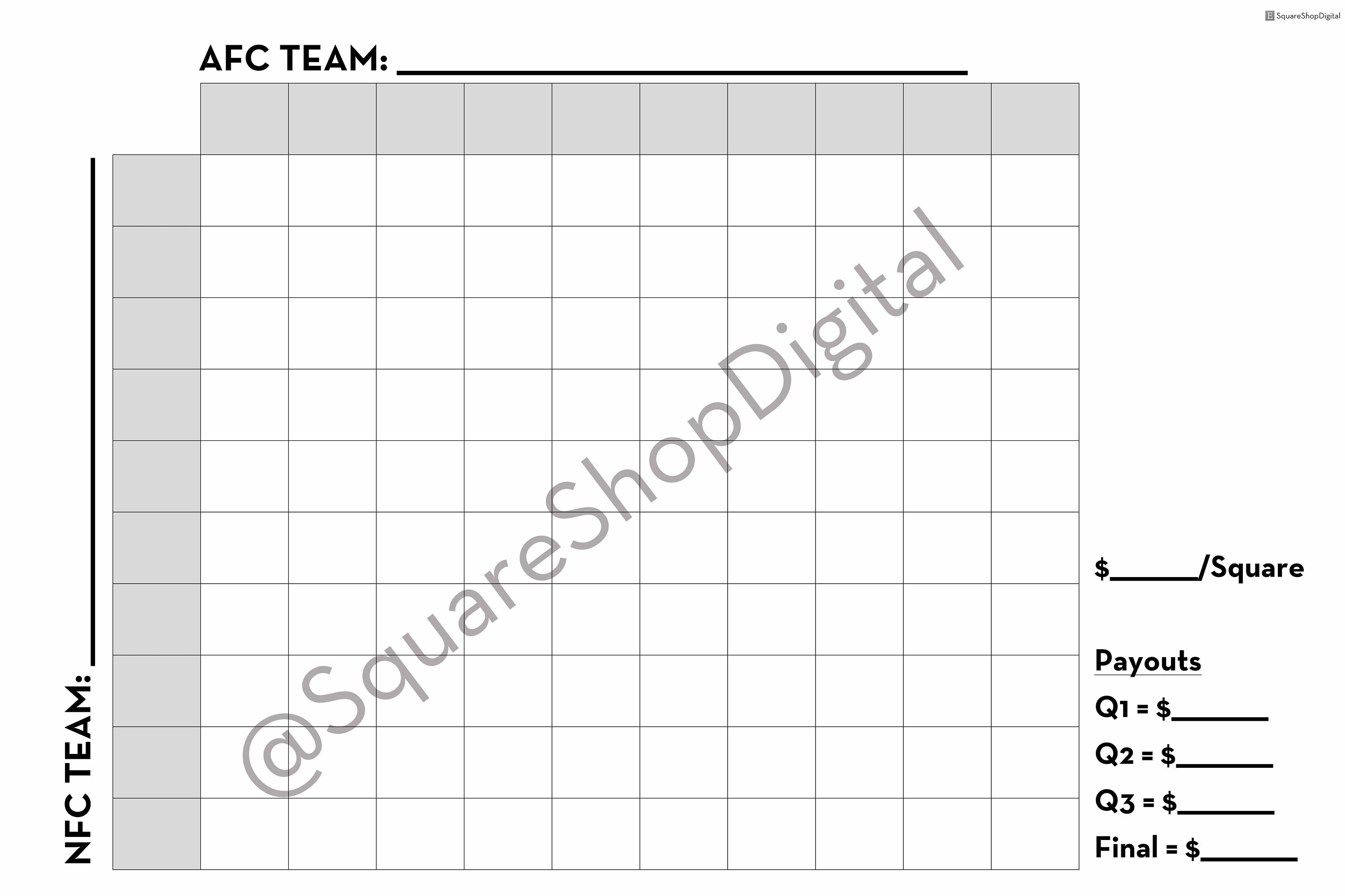 Printable Super Bowl Squares Game With Payouts - Instant Download - Etsy