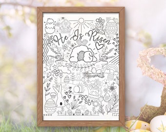 He is Risen Floral Coloring Page, Printable Easter Coloring Page ...