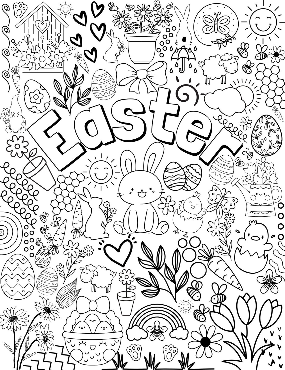 Easter Coloring Page- Easy Printable - Etsy