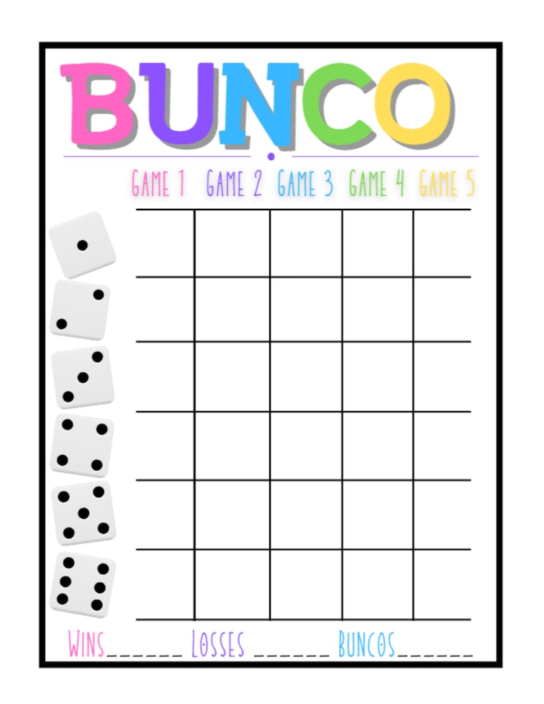 Bunco Score Card, Bunco Card, Bunco Game Card - Etsy