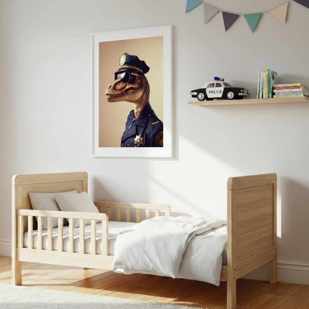 T-rex Police Officer Print, Dinosaur Nursery Decor, Realistic Cop Wall ...