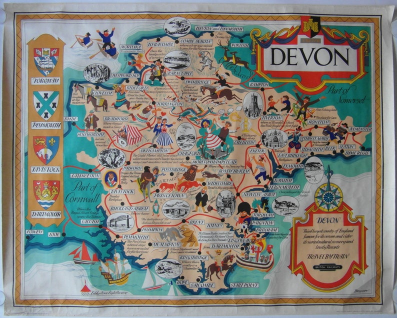 Original 1950s British Railways Devon Pictorial Map - Etsy UK