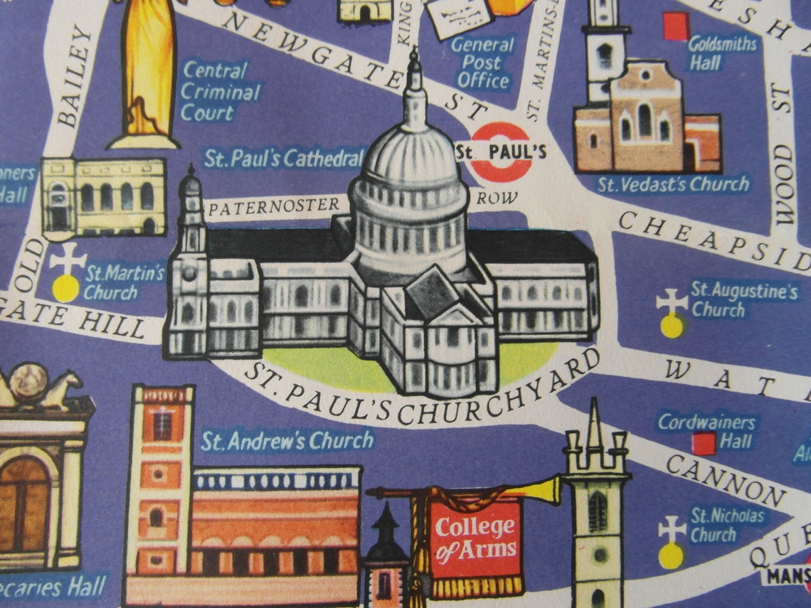 Original C1960 Pictorial Map of the City of London - Etsy