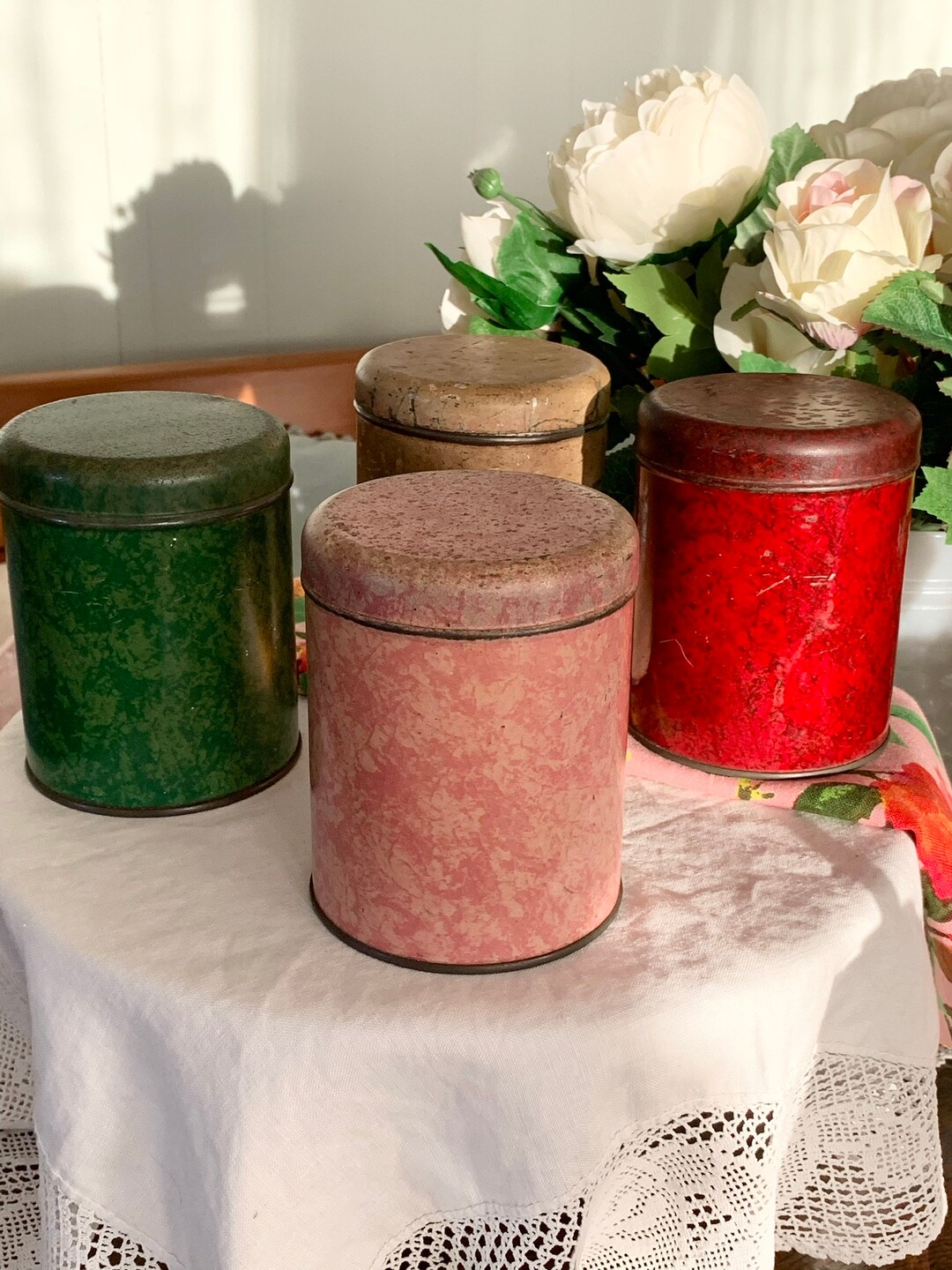Vintage Tin Canisters Very Old Aged Beautiful Collectable Tins Kitchen ...