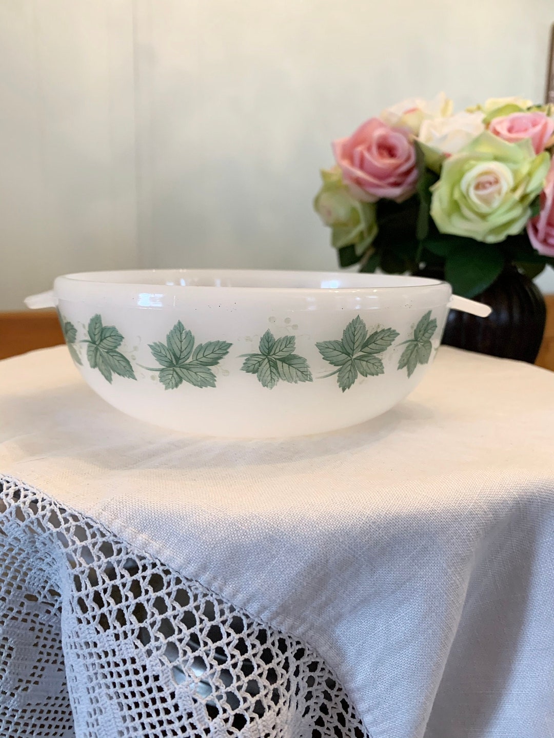 Phoenix Opalware Round Dish With Handles Vintage Pyrex Leaves Pattern ...