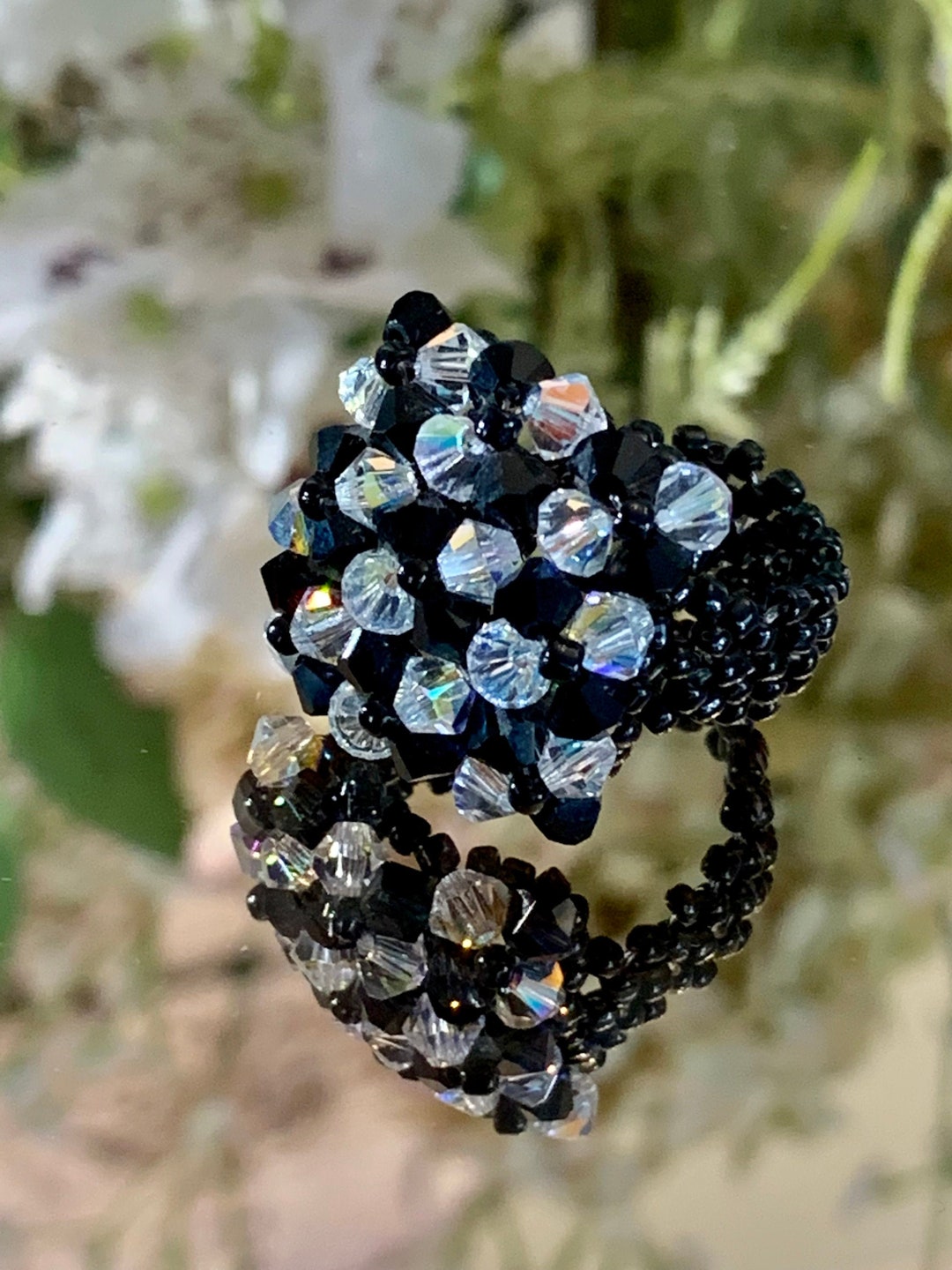 Black crystal ring swarovski store