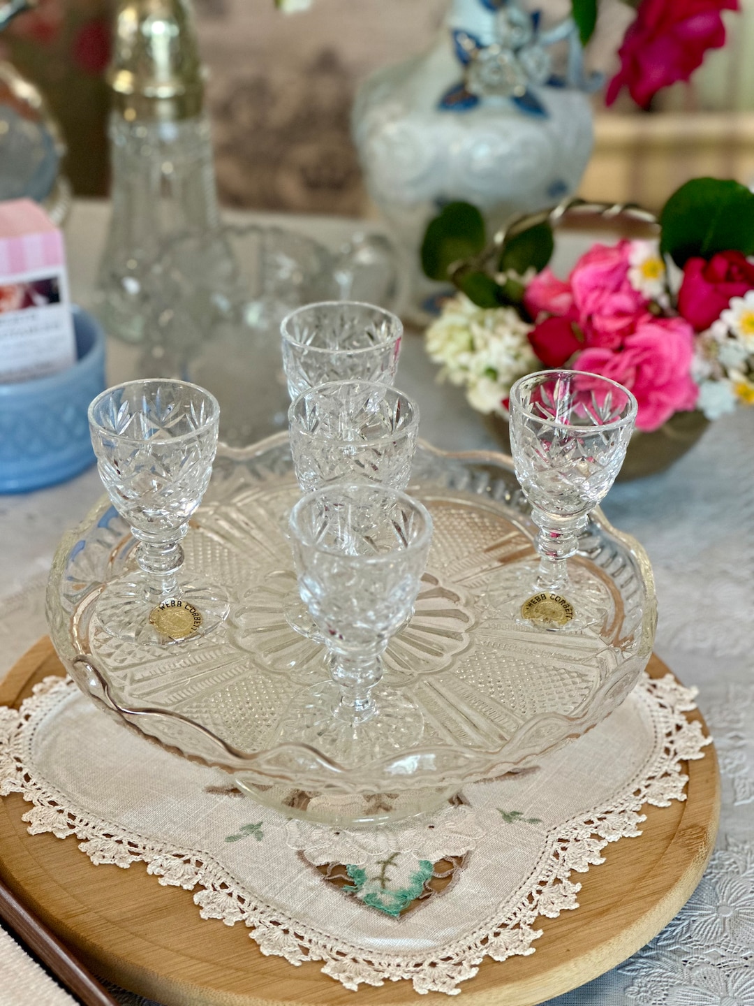 Set of 5 Stemmed Webb Corbett Georgian Cut Liqueur Glasses Vintage ...