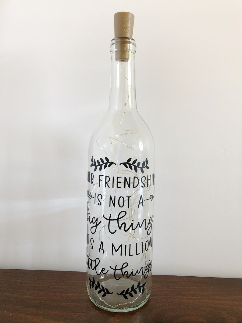 Our Friendship Lighted Wine Bottle. Clear Frosted Cobalt | Etsy