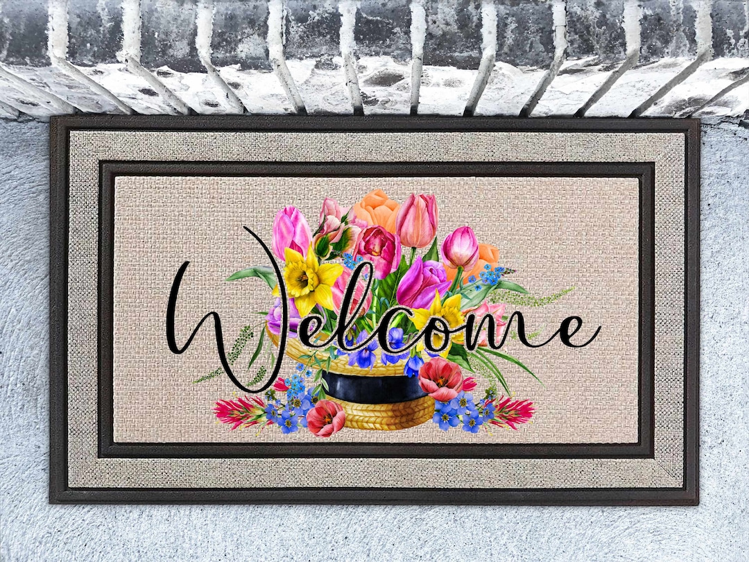 Spring Flowers Welcome Doormat, Rubber Backed Door Mat, 18x30 Indoor ...