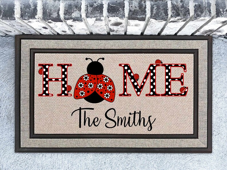 Welcome Mat: Ladybug Design With Custom Name (indoor Outdoor 18x30) - Etsy