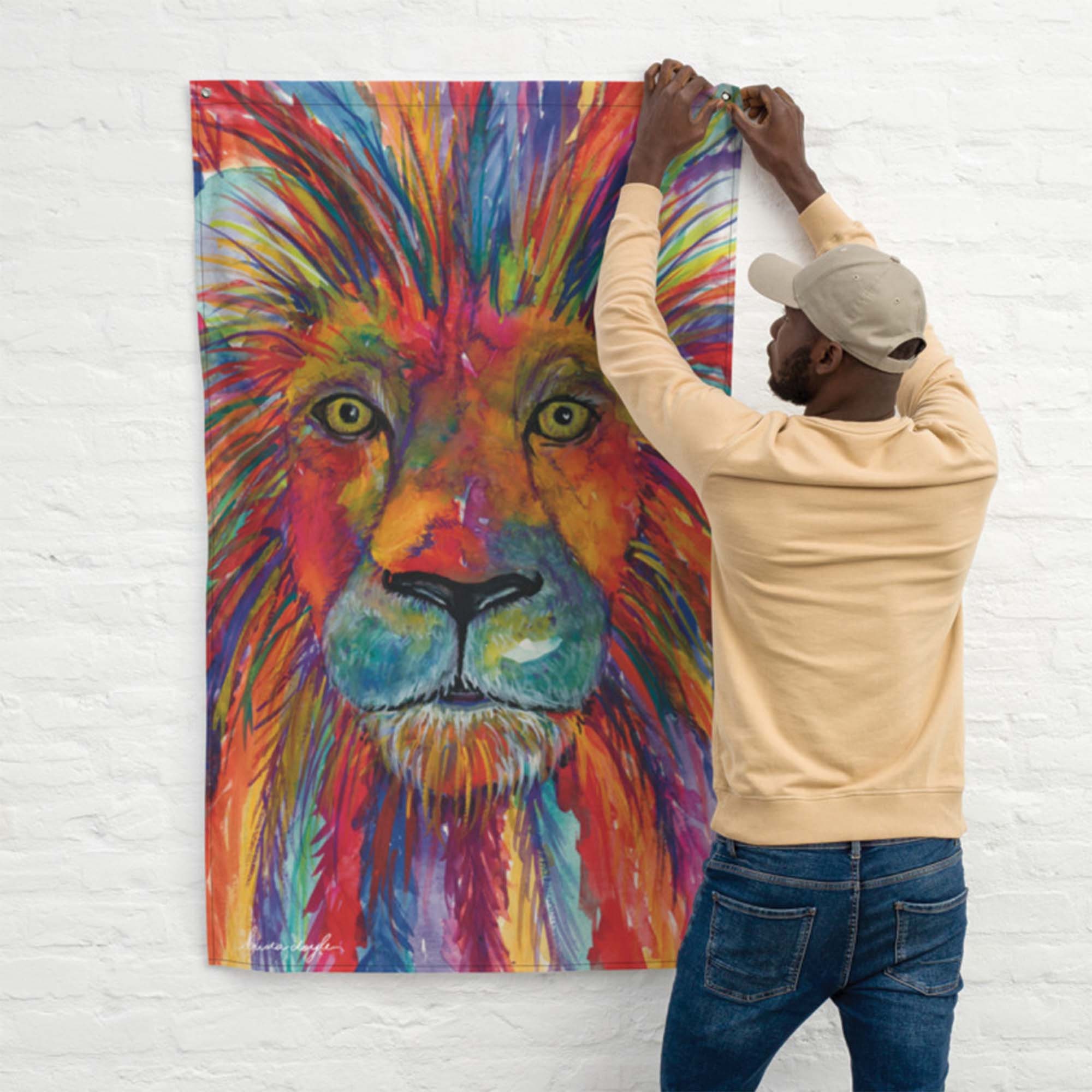 Lion Head Flag Wall Art, Featuring the Lion of Judah, Makes an Unique ...