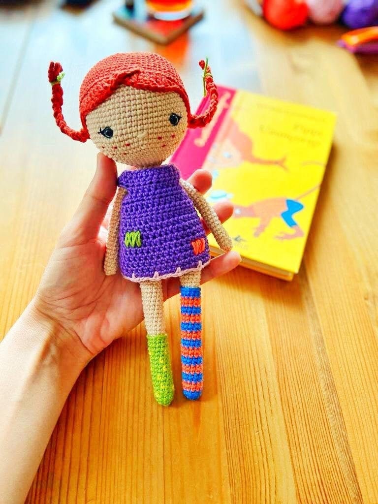 Girl Doll with Braided Hair and Mismatched Socks Crochet | Etsy