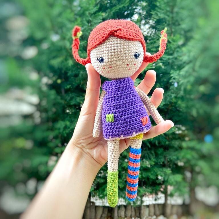 Girl Doll with Braided Hair and Mismatched Socks Crochet | Etsy