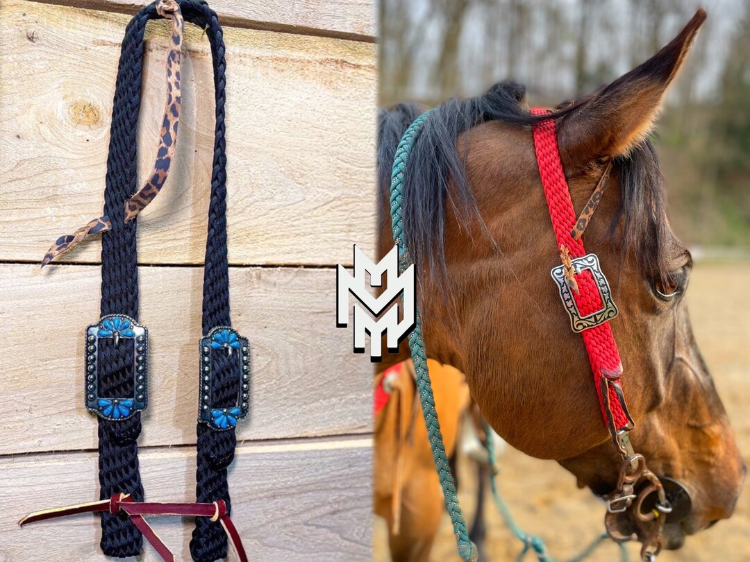 Custom Horse Headstall With Cheetah Print Leather Ear - Etsy