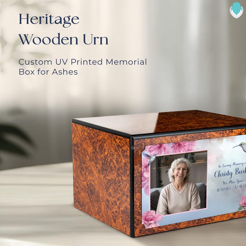Personalized Picture Wood Cremation Urn Box for Ashes With Hummingbird ...