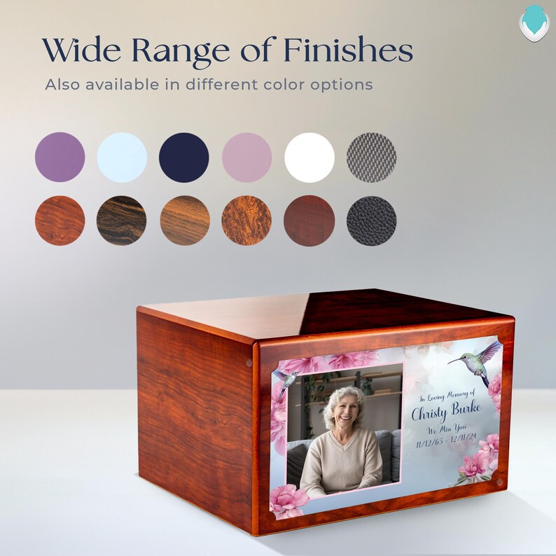 Personalized Picture Wood Cremation Urn Box for Ashes With Hummingbird ...
