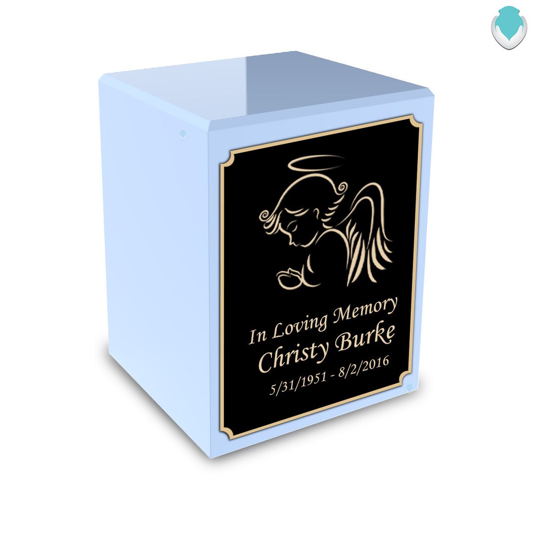 Custom Engraved Heritage Light Blue Small Cremation Urn Memorial Box ...