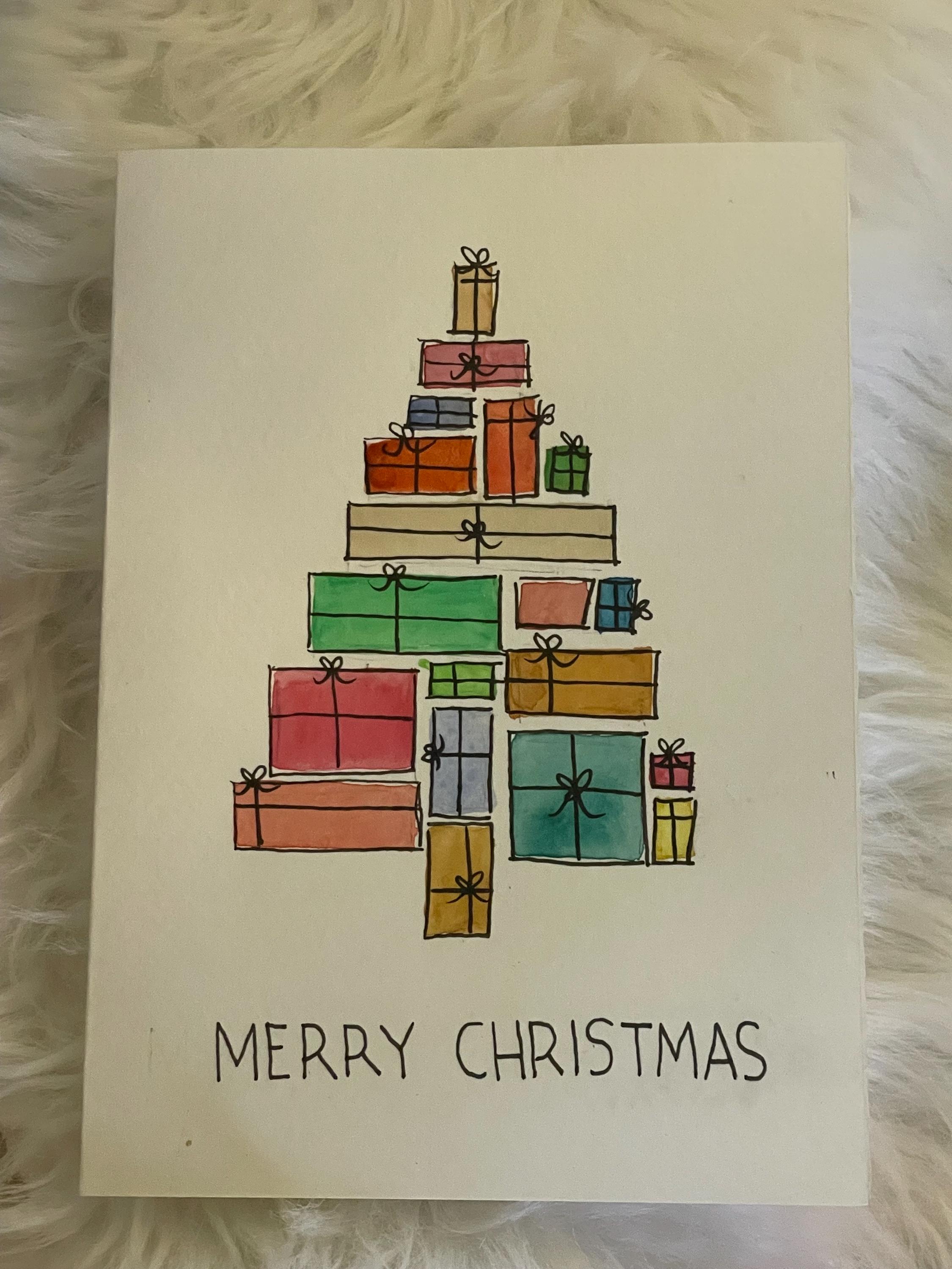 Watercolor Christmas Tree Holiday Card - Etsy