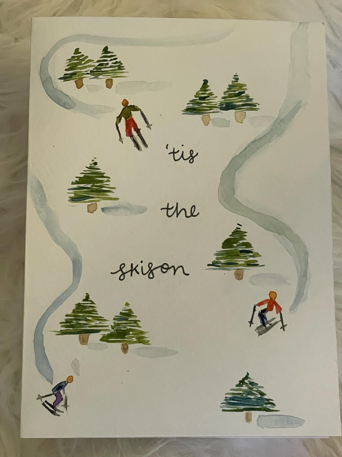 Watercolor Ski Holiday Card - Etsy