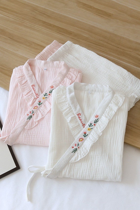 100% Cotton Crepe Yarn Embroidery Flower Floral Short… - Gem