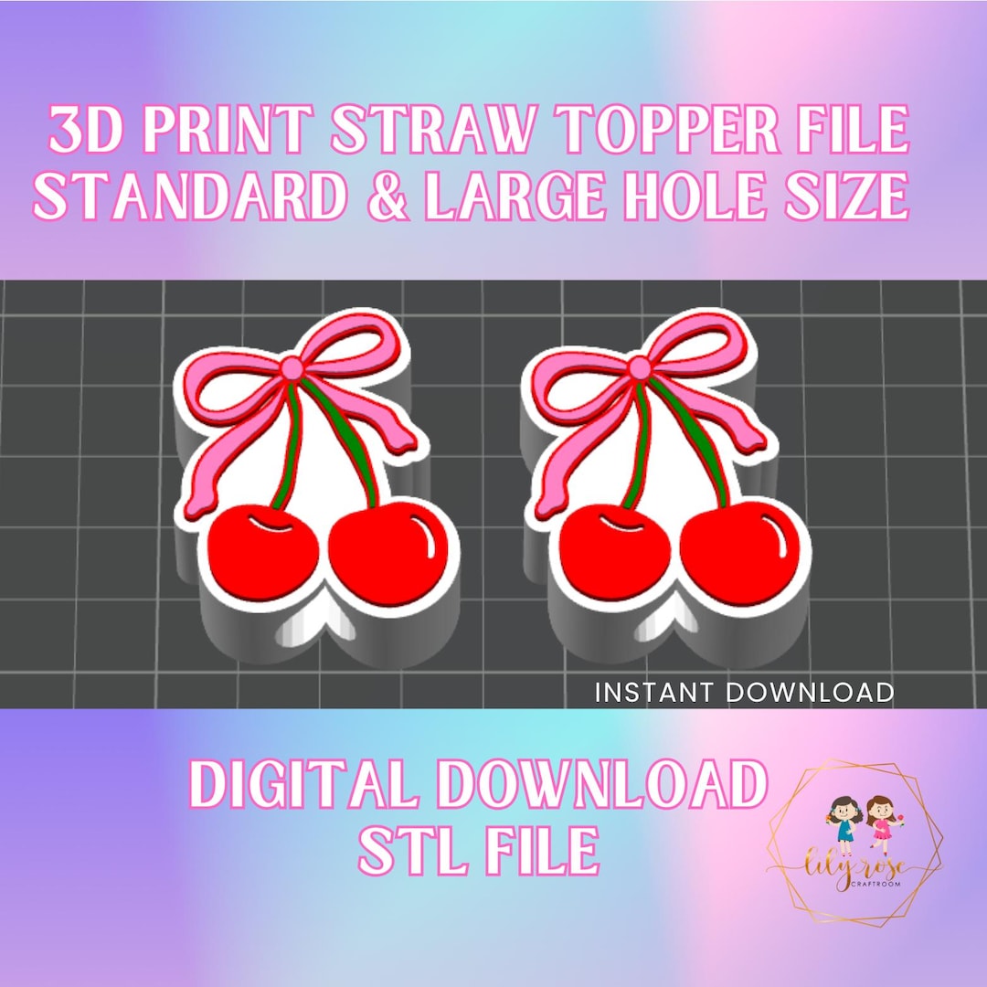 Coquette Cherry Straw Topper STL File, 3D Print Straw Topper Digital ...