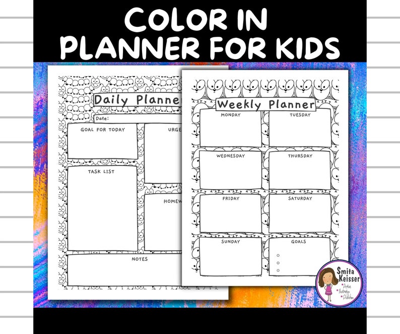 Printable Planner for Kids, Coloring Pages, Undated, Organizer, Bug ...