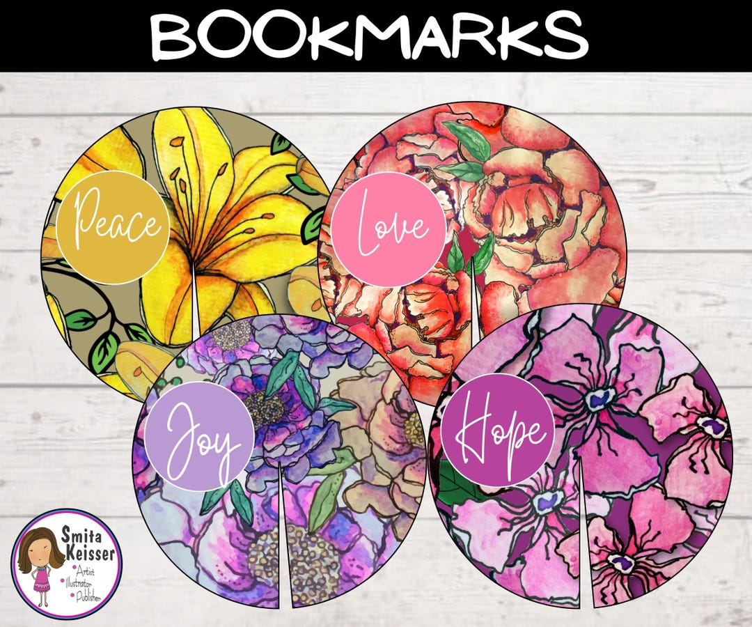 Printable Circle Bookmarks Watercolor Florals Reading Affirmation Words ...