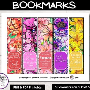 Printable Bible Bookmarks Watercolor Florals Reading Scriptures Verses ...