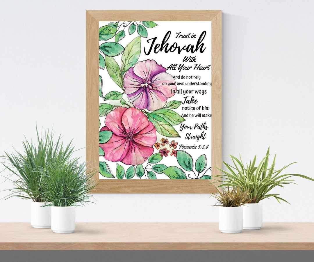 Watercolor Hibiscus Print, Bible, Proverbs 3:5,6 Print, Digital ...