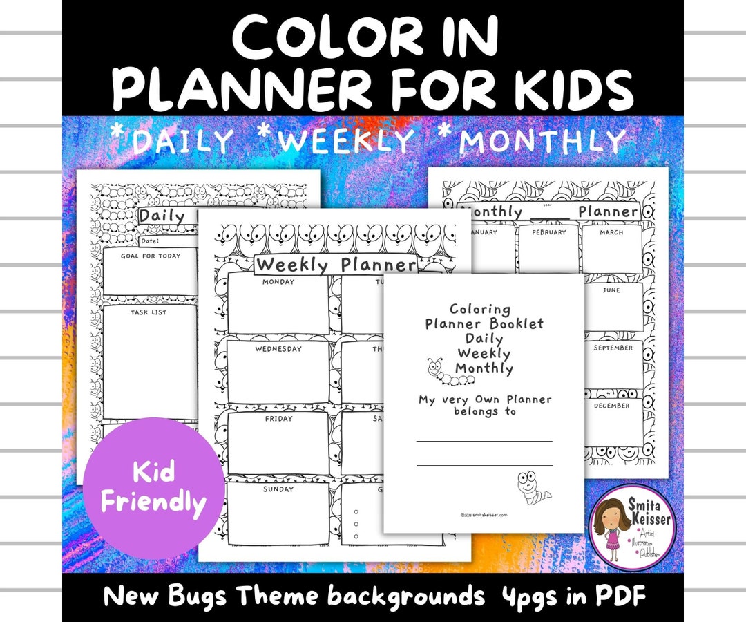 Printable Planner for Kids, Coloring Pages, Undated, Organizer, Bug ...