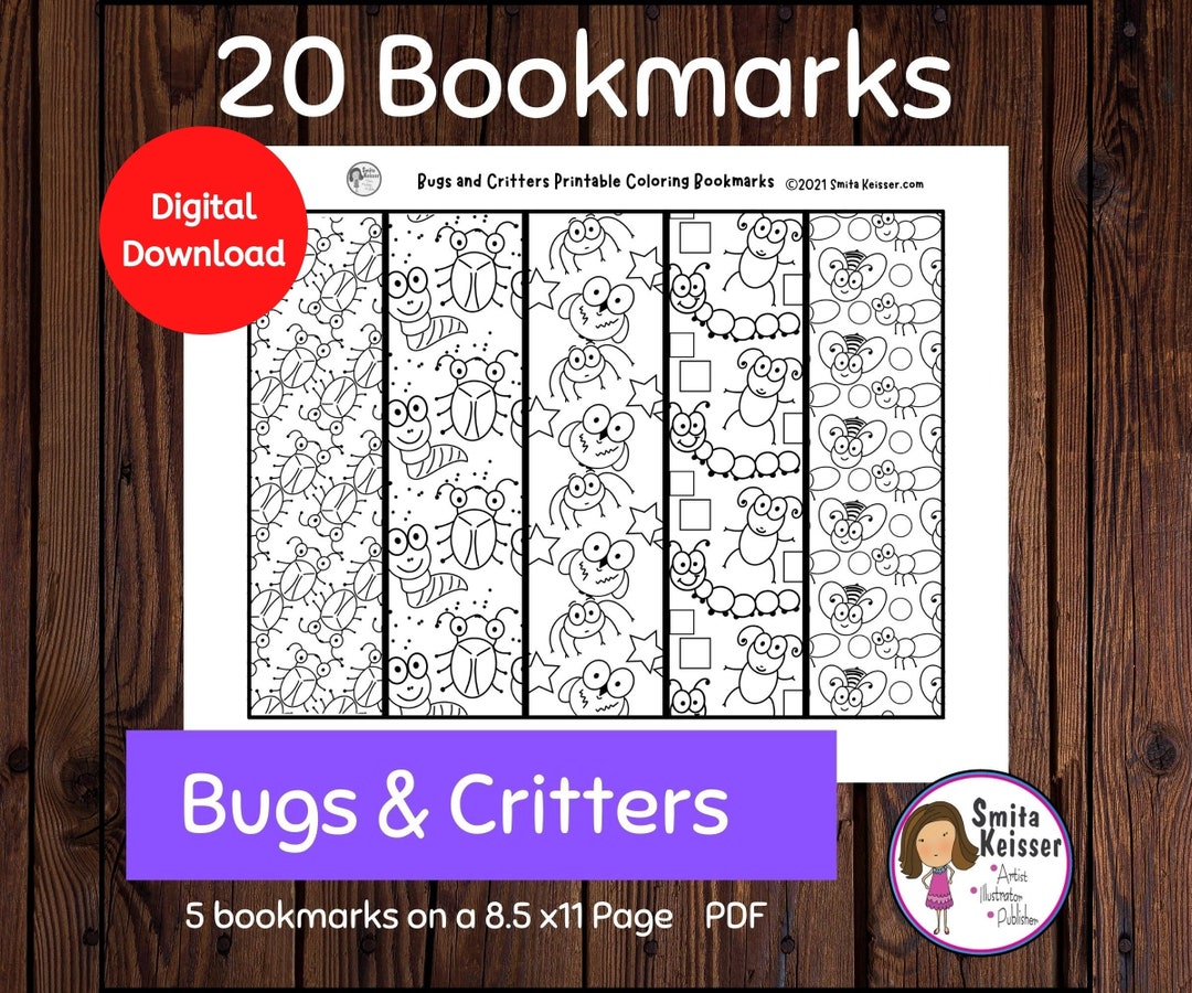Printable Bookmarks Coloring Bugs & Critters, Mindfulness, Back to ...