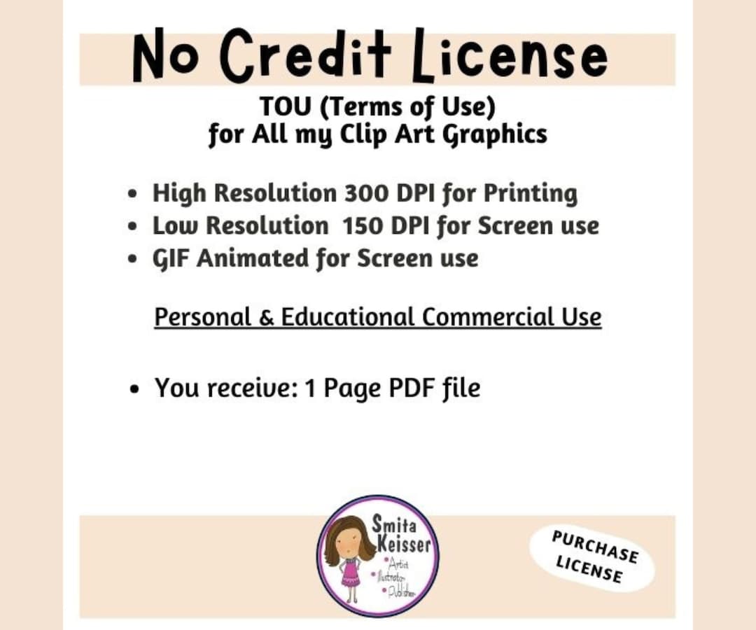 Clip Art License for No Credit Required Terms of Use - Etsy