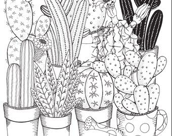 Houseplant Coloring Pages Succulent Coloring Book Cactus Coloring Book ...