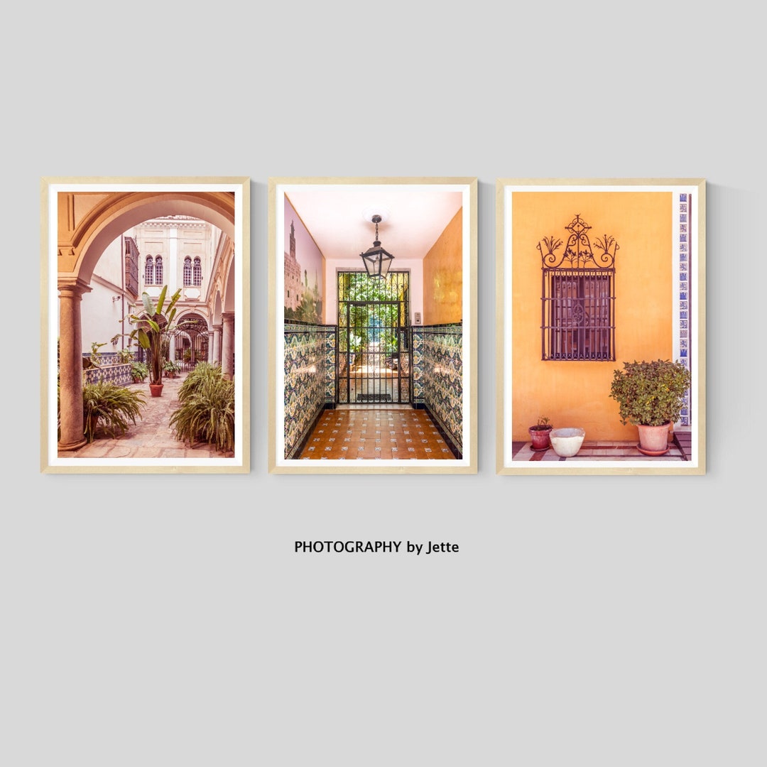 Set of 3 Spanish Courtyards Prints, Andalusian Photography, Colourful ...