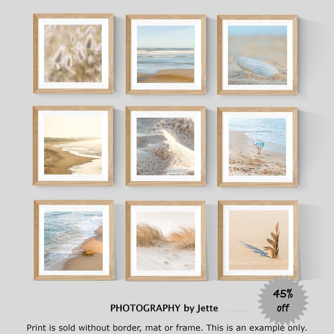 Set of 9 Square Beach Prints, Nautical Coastal Photography Wall Art ...