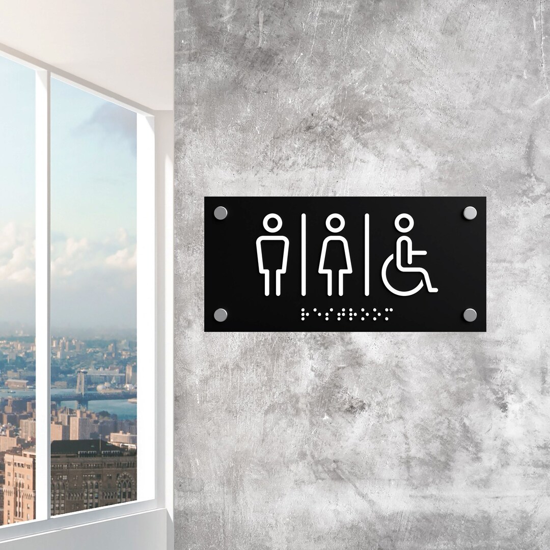 Restroom Sign With Braille Acrylic With Silver Standoffs - Etsy