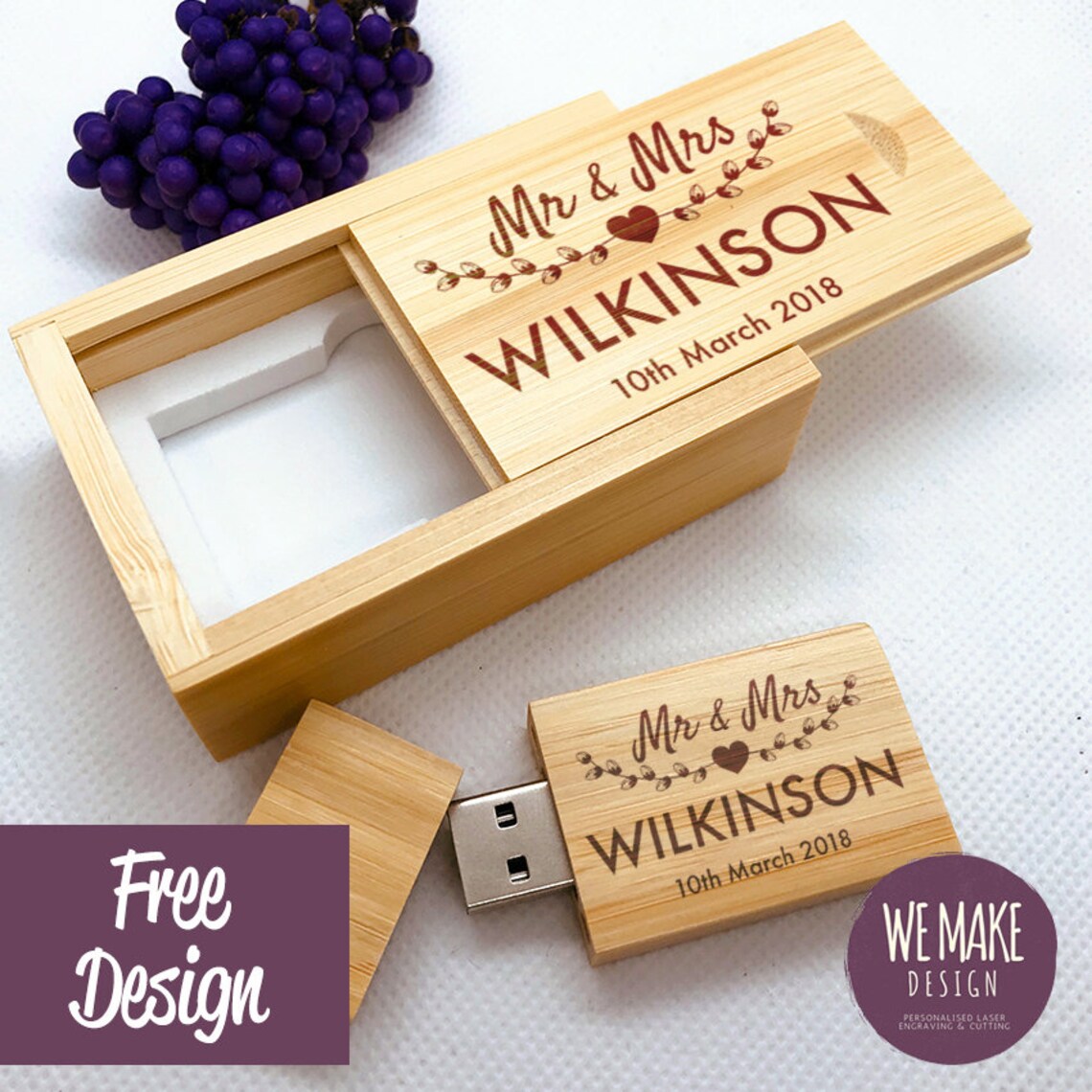 Personalised Wooden Usb 3.0 With Gift Box Special Day - Etsy