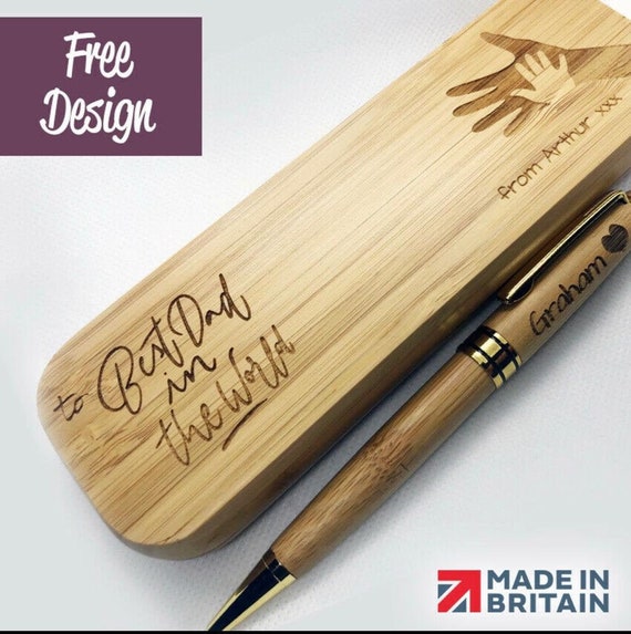 Personalised Pen With Box Bamboo Laser Engraved Best | Etsy
