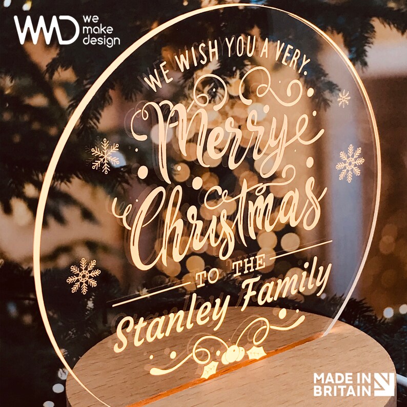 Personalised Led Lamp With Wooden Base - Etsy