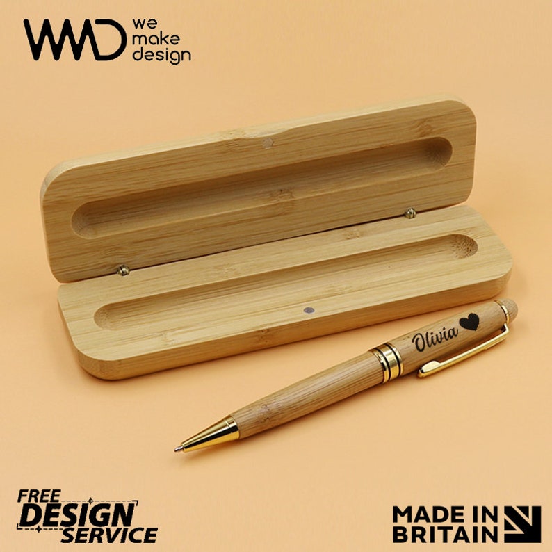 Personalised Pen With Box Bamboo Laser Engraved * Best Christmas Gift ...