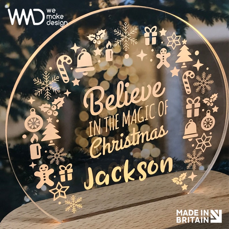 Personalised Led Lamp With Wooden Base - Etsy