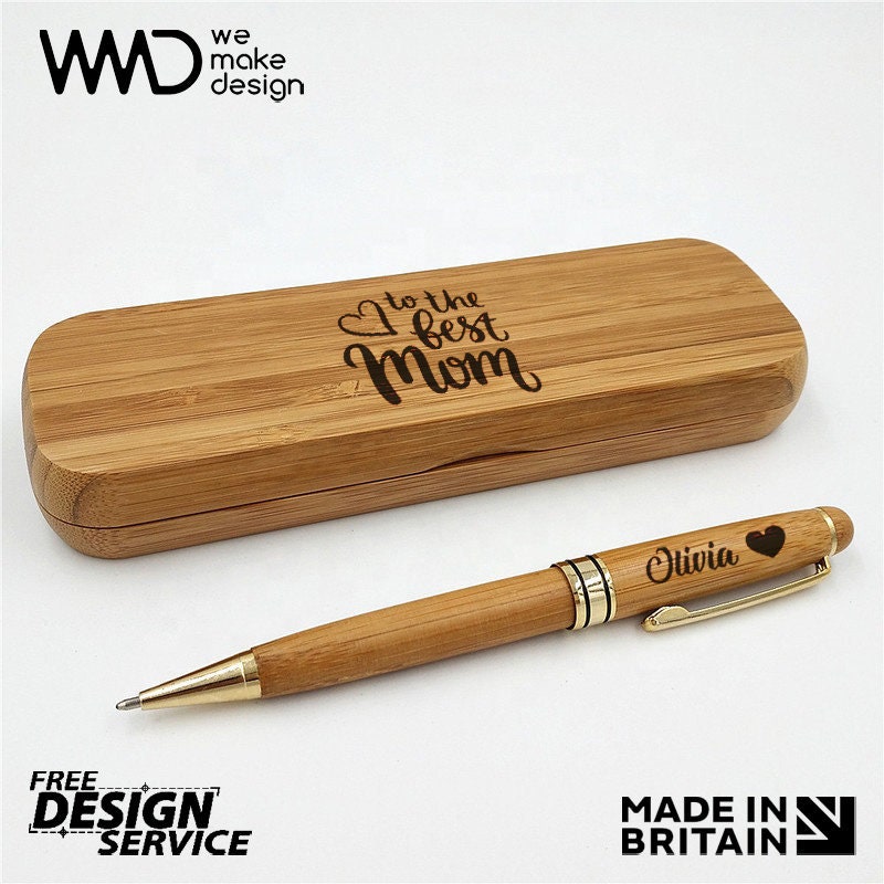 Personalised Pen With Box Bamboo Laser Engraved Best - Etsy