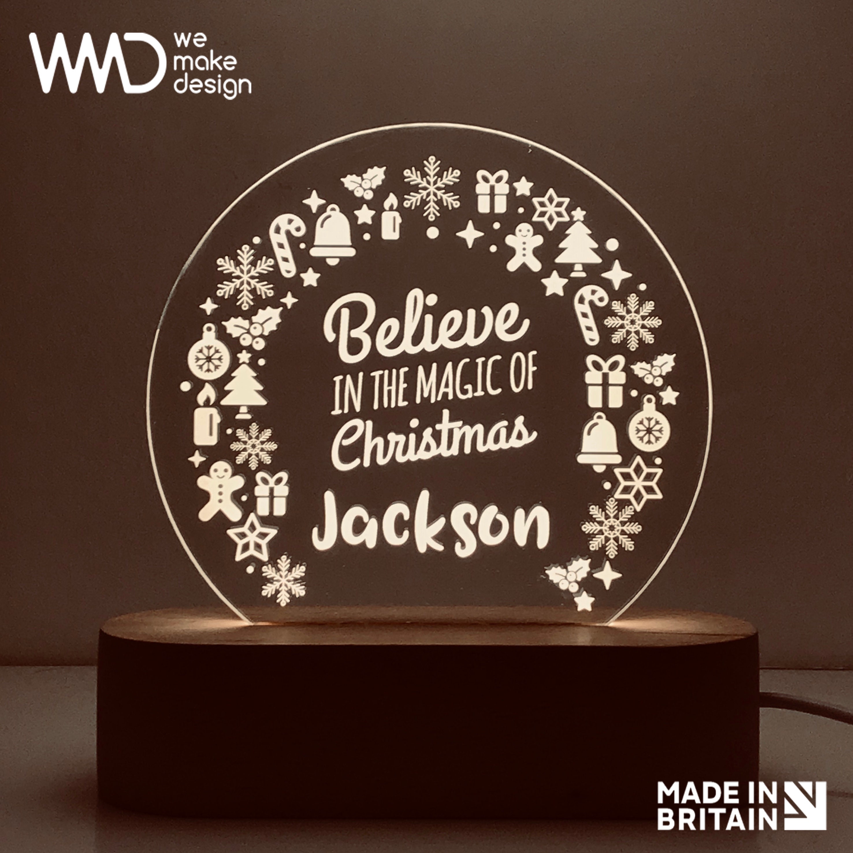 Personalised Led Lamp With Wooden Base - Etsy