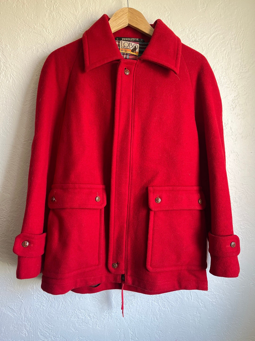 Vintage Pendleton LOBO Red Virgin Wool Hooded Coat Medium - Etsy