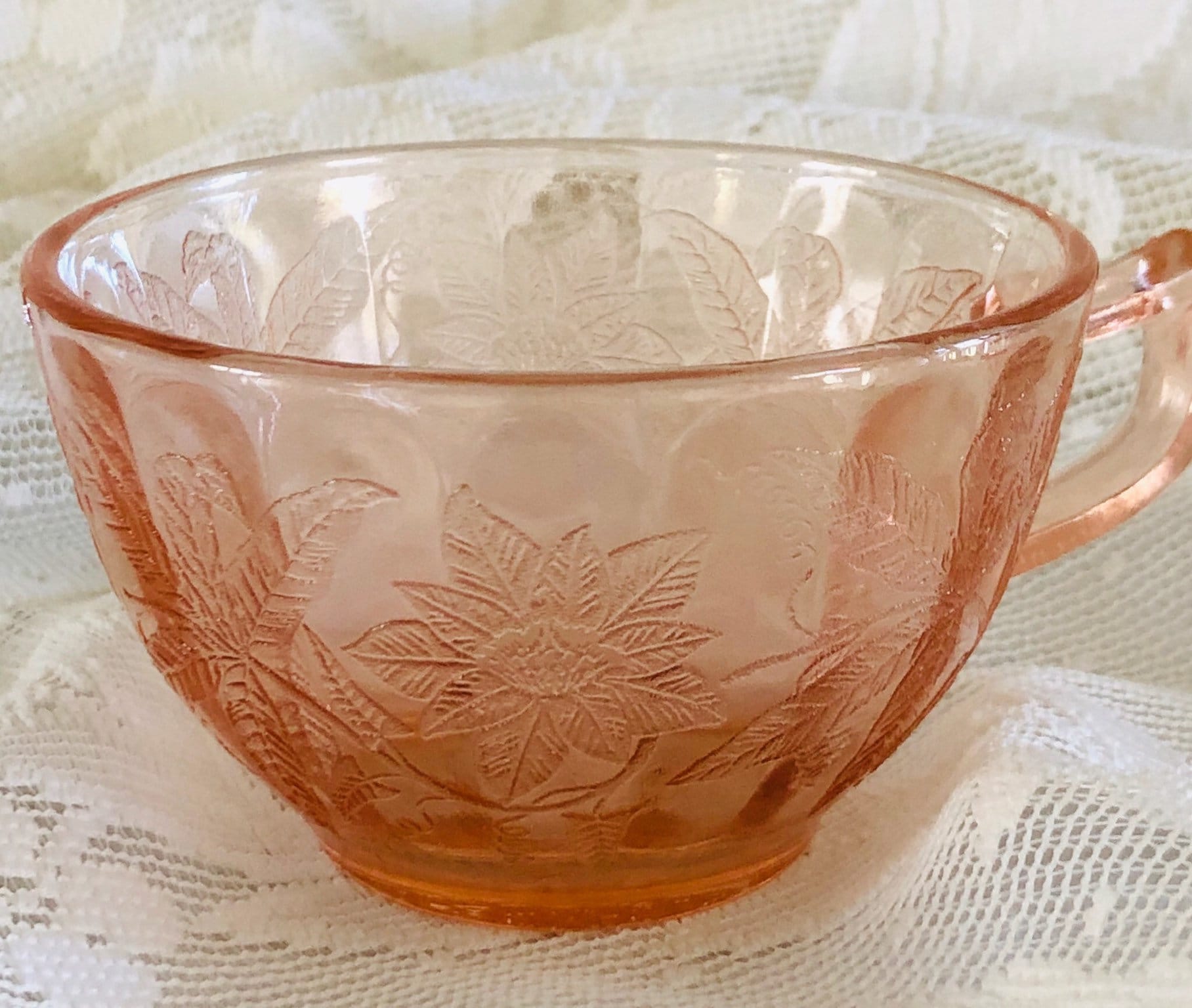 Jeanette Glass Co, Depression Glass, Floral Poinsettia Pattern in Deep ...