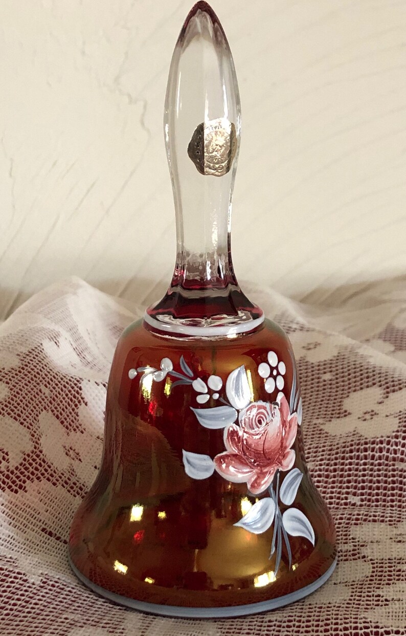 Westmoreland Ruby Red Glass Bell Hand Painted With a Rose - Etsy